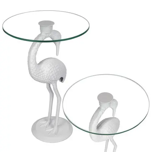 JONATHAN Y Blanche 25" Classic Mid-century Glass Top Flamingo End Table - White/clear