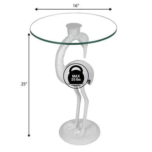 JONATHAN Y Blanche Coastal Flamingo Accent End Table, Round Glass Top Iron Base