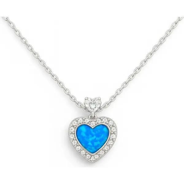 DONATELLO GIAN Sterling Silver Crystal And Created Opal Heart Necklace - Blue