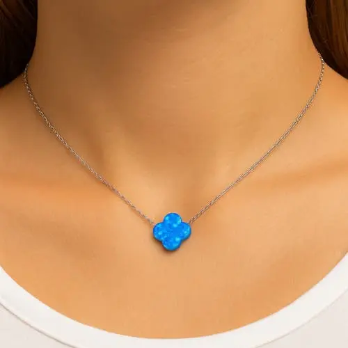 DONATELLO GIAN Sterling Silver Opal Clover Pendant Necklace