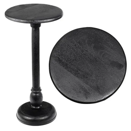 JONATHAN Y Leopold 24.5" Cottage Designer Mango Wood Pedestal Round Drink Table And Decorative End Table - Black