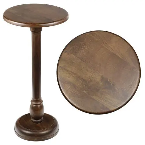 JONATHAN Y Leopold 24.5" Cottage Designer Mango Wood Pedestal Round Drink Table And Decorative End Table - Dark Brown