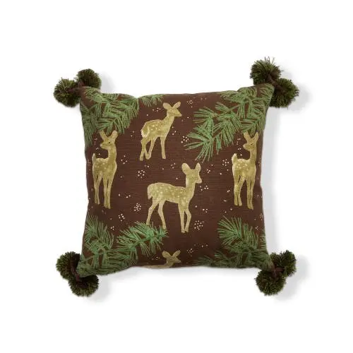 TAG Wilde Pine Deer Throw Pillowchristmas Decor, Multi - Brown
