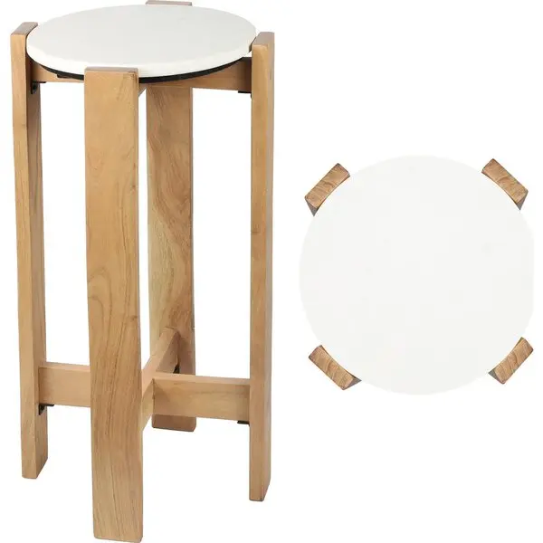 JONATHAN Y Elena 24" Minimalist Structured Wood Drink Table And Decorative End Table With White Marble Round Top - Natural/white