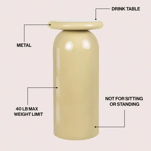JONATHAN Y Miles Modern Metal Round Drink Tablesleek Cylinder Mushroom Pedestal Accent End Side Table For Living Room Bedroom