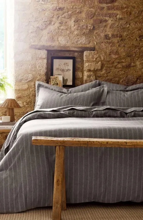 CHRISTY Flannel Stripe Brushed Cotton Duvet Cover Sets - Silver