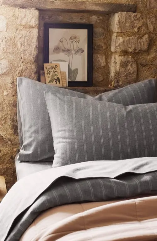 CHRISTY Flannel Stripe Brushed Cotton Duvet Cover Sets - Silver