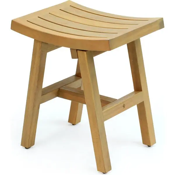JONATHAN Y Tamlyn 15.75" Traditional Classic Slatted Solid Acacia Wood Indoor/outdoor Shower Stool - Light Teak