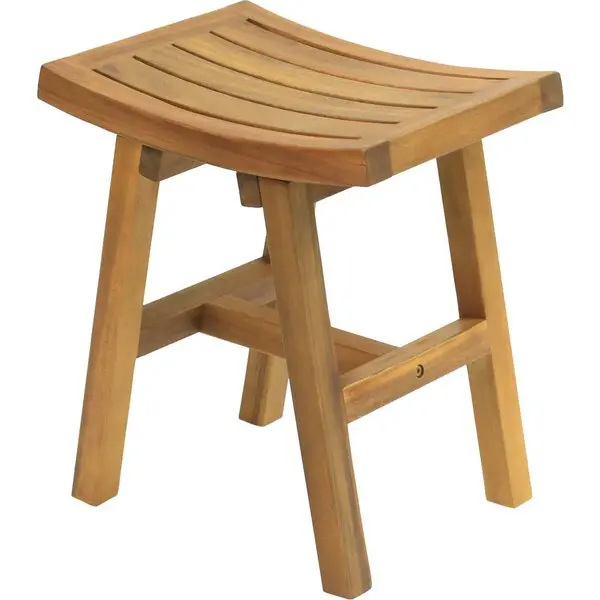 JONATHAN Y Tamlyn 15.75" Traditional Classic Slatted Solid Acacia Wood Indoor/outdoor Shower Stool - Natural