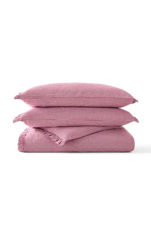 CHRISTY Gingham Ruffle Luxury Cotton Duvet Cover Sets - Red