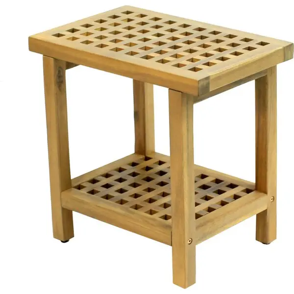 JONATHAN Y Armin 18.1" Modern Classic Grid Slat Solid Acacia Wood Indoor/outdoor Shower Stool - Light Teak
