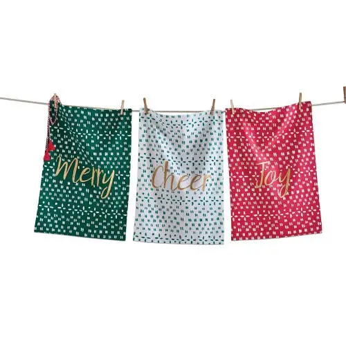 TAG Joyful Set Of Three Cotton Dishtowels For Christmas Kitchen - Multicolored
