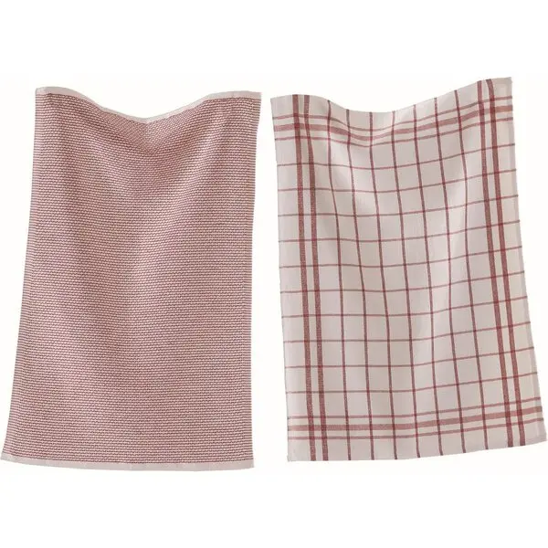 TAG Classic Cotton Dishtowel Set Of 2 Checked Solid Terry - Red