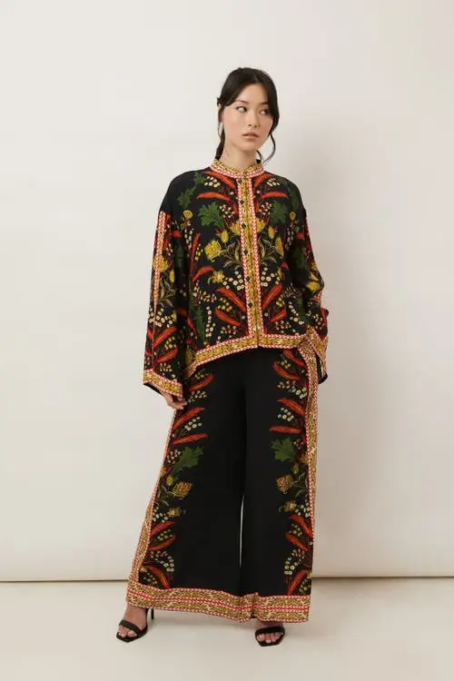 RAISHMA Reyna Wide-leg Trousers With Floral Embroidery