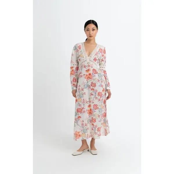 RAISHMA Floral Cotton A-line Midi Dress