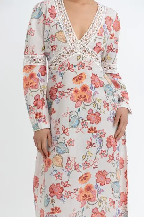 RAISHMA Floral Cotton A-line Midi Dress