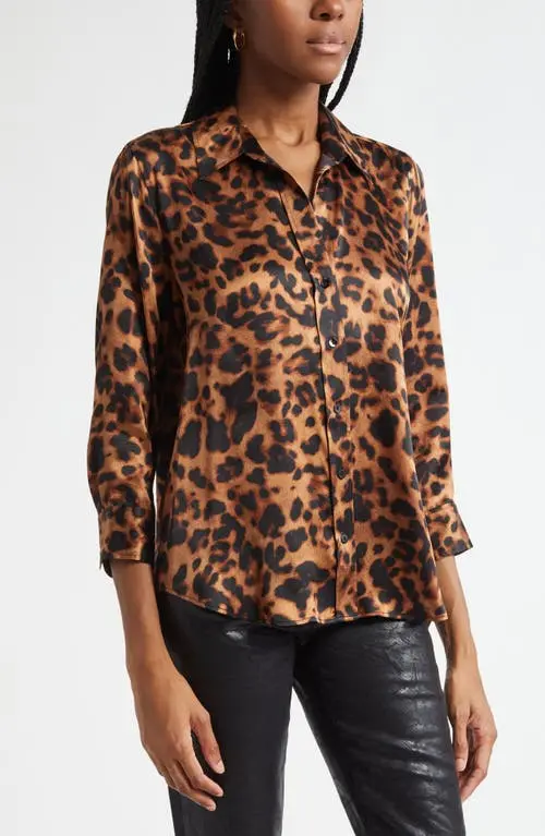 L'Agence Dani Leopard Print Silk Shirt