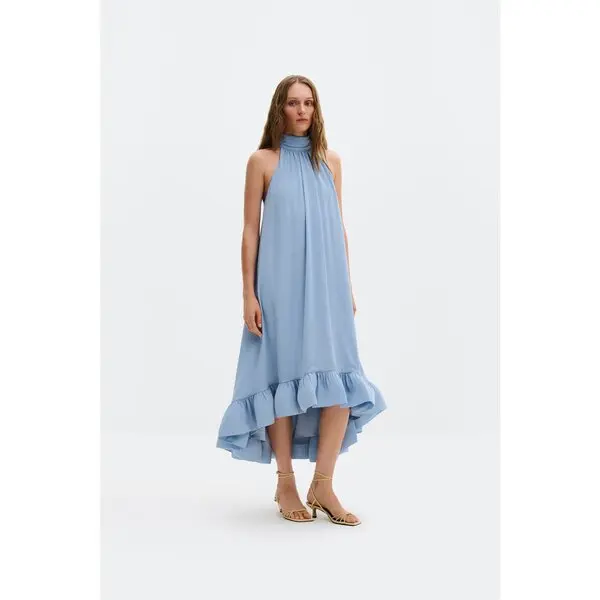 MALINA Sabrina Halterneck Ruffled Midi Dress - Sky