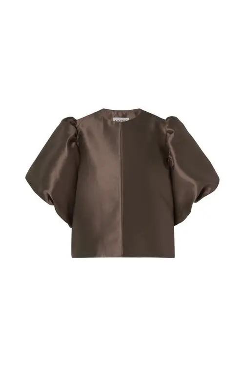 MALINA Cleo Pouf Balloon Sleeve Blouse - Chocolate
