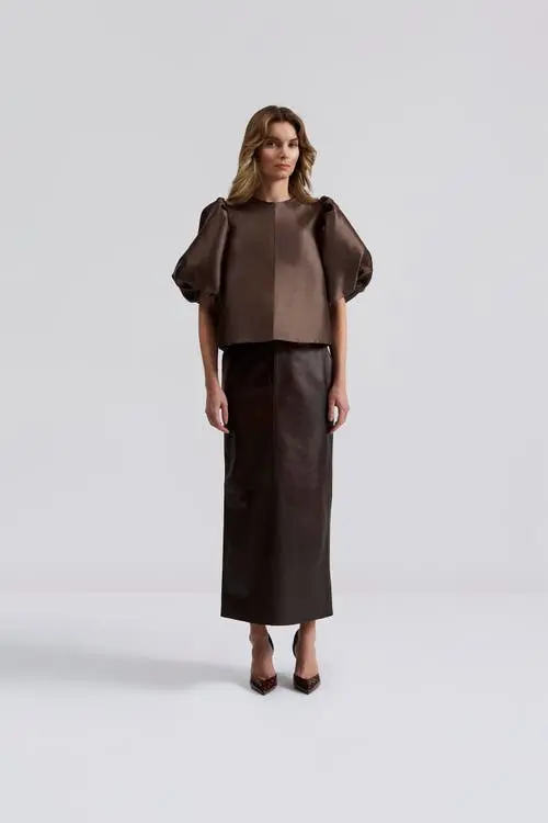 MALINA Cleo Pouf Balloon Sleeve Blouse - Chocolate