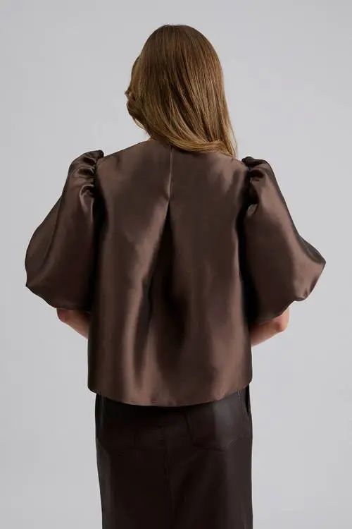 MALINA Cleo Pouf Balloon Sleeve Blouse - Chocolate