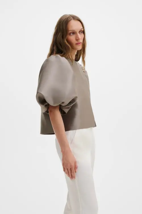 MALINA Cleo Pouf Balloon Sleeve Blouse - Graphite