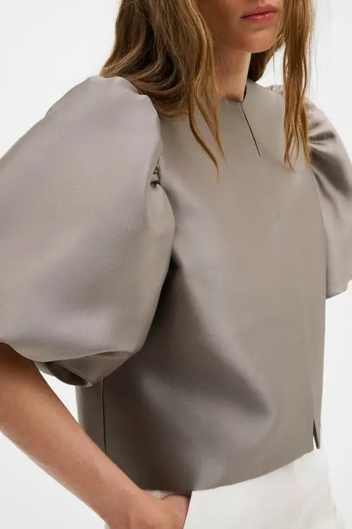 MALINA Cleo Pouf Balloon Sleeve Blouse - Graphite