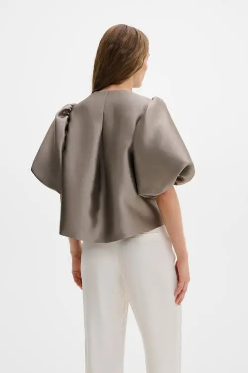 MALINA Cleo Pouf Balloon Sleeve Blouse - Graphite