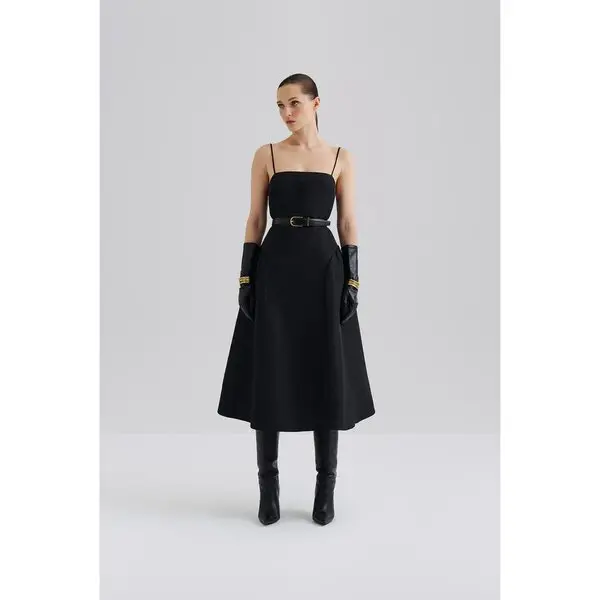 MALINA Calista Exaggerated Hip Midi Dress