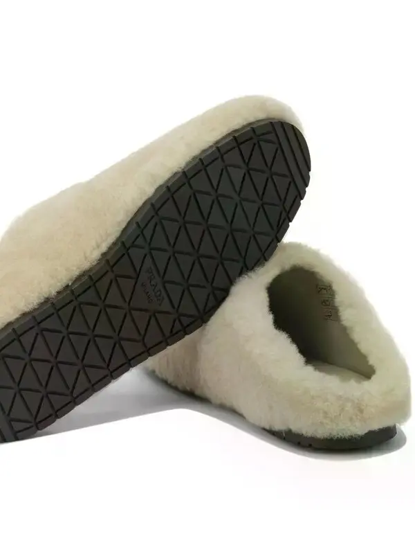 Prada Fur Flat Mules - Neutrals