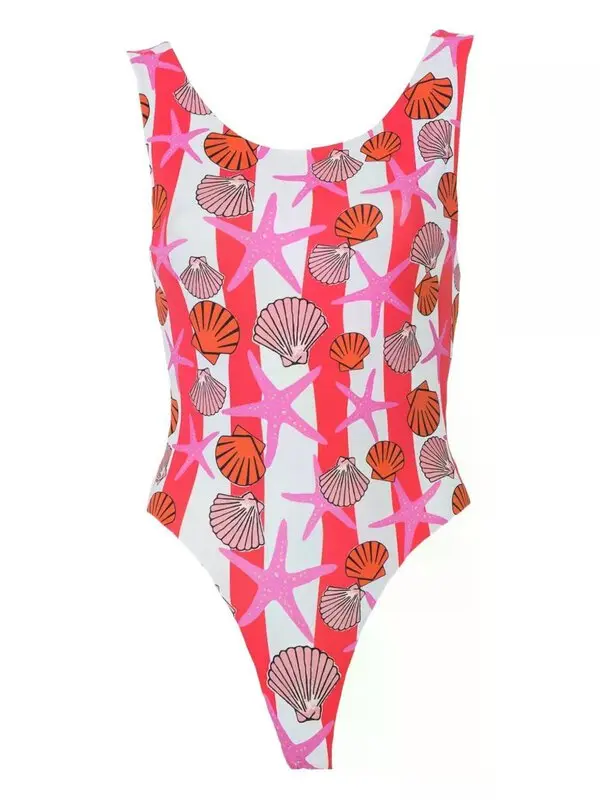 Lhd Key Biscayne Striped Print Bodysuit - Red
