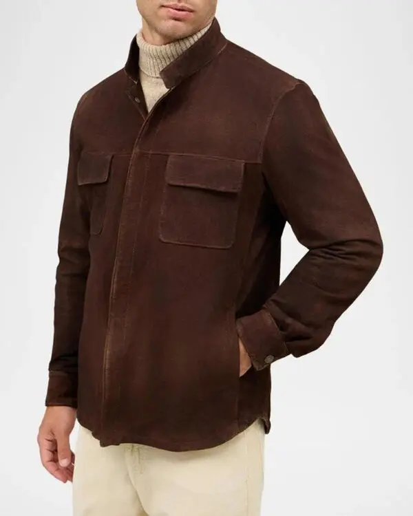 Boglioli Stand-collar Distressed Leather Jacket