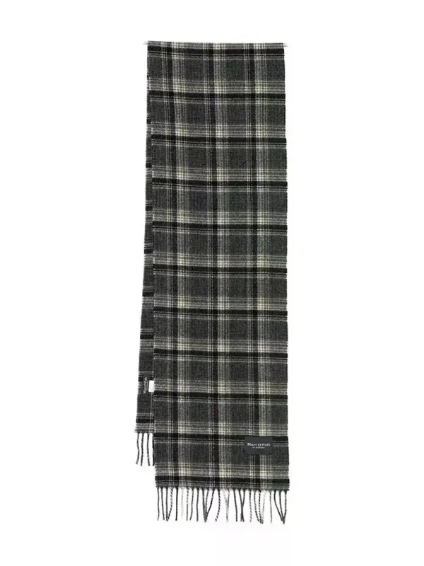 Marc O'polo Checked Fringed Scarf - Grey