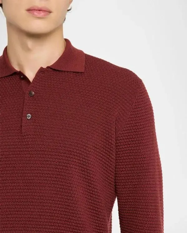 Eton Merino Wool Popcorn Stitch Polo Sweater