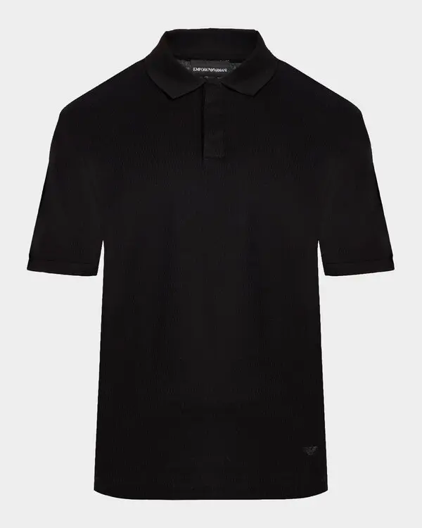 Emporio Armani Cotton Micro-jacquard Polo Shirt - Solid Blac