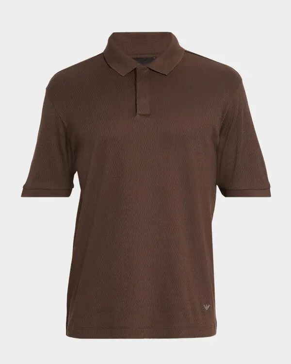 Emporio Armani Cotton Micro-jacquard Polo Shirt - Solid Dark Brown