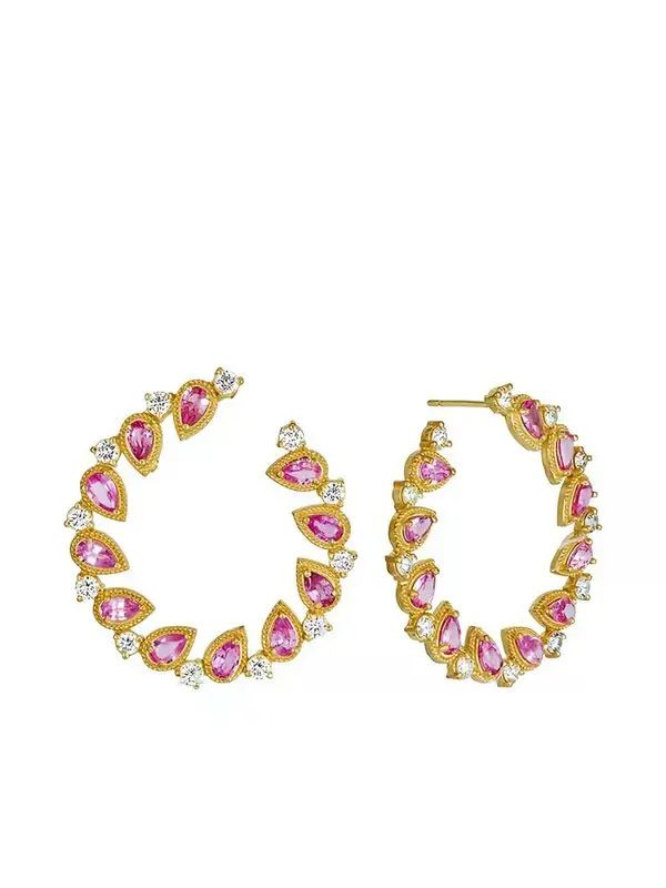 TANYA FARAH 18k Yellow Multi-stone Hoop Earrings