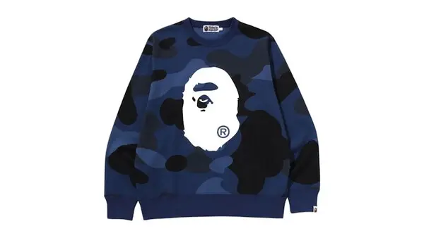 A BATHING APE Mega Camo Big Ape Head Crewneck - Navy Blue