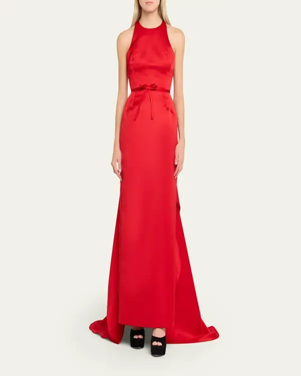 Prabal Gurung Caroline Satin Gown With Detachable Train