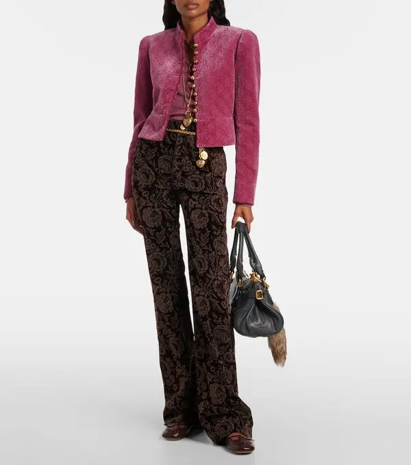 Chloé Floral Cropped Cotton Velvet Jacket - Purple
