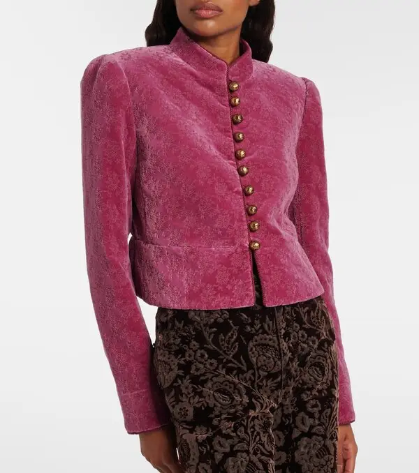 Chloé Floral Cropped Cotton Velvet Jacket - Purple