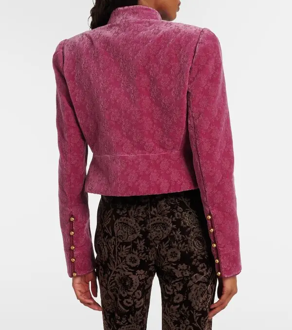 Chloé Floral Cropped Cotton Velvet Jacket - Purple