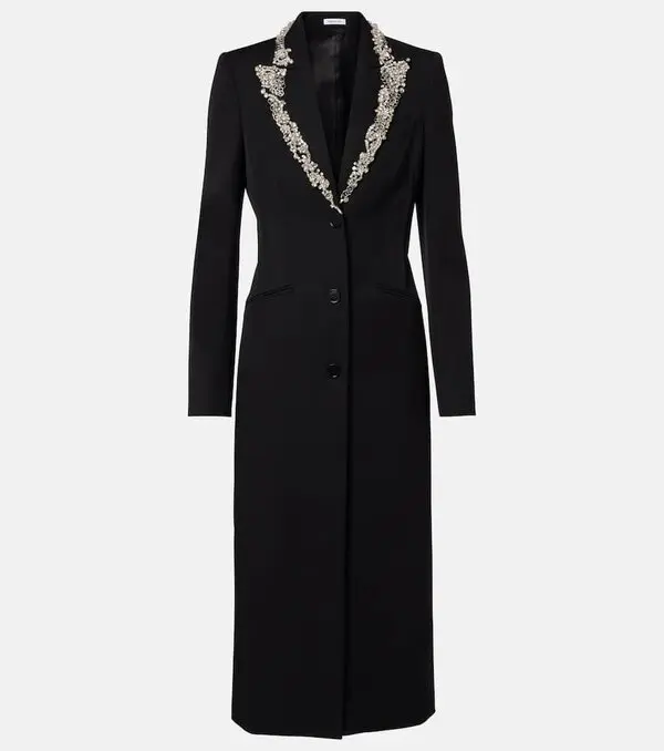 Alexander McQueen Embellished Grain De Poudre Wool Coat