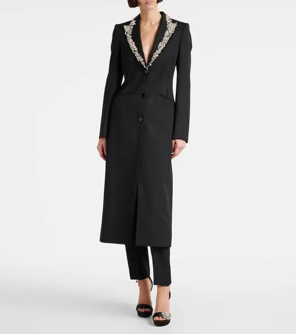 Alexander McQueen Embellished Grain De Poudre Wool Coat