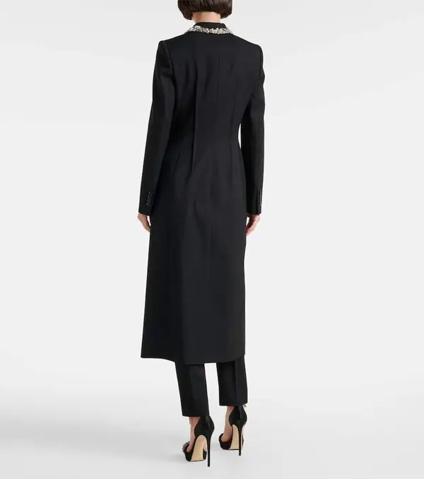 Alexander McQueen Embellished Grain De Poudre Wool Coat