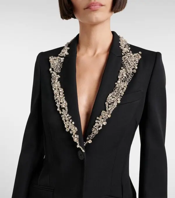 Alexander McQueen Embellished Grain De Poudre Wool Coat