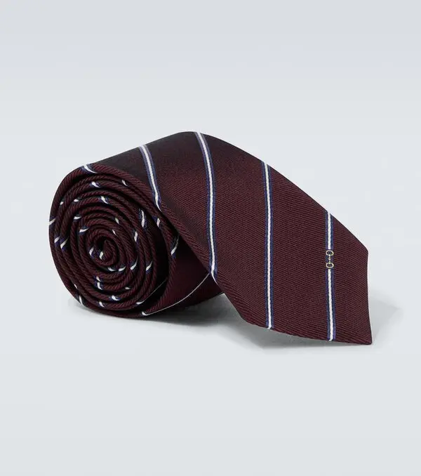 Gucci Horsebit Striped Silk Twill Jacquard Tie - Burgundy
