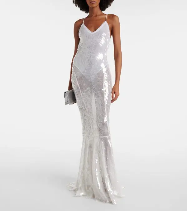 Norma Kamali Sequined Open-back Gown