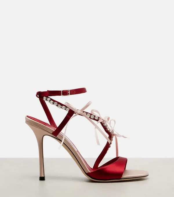 JIMMY CHOO Lula 100 Embellished Satin Sandals - Red