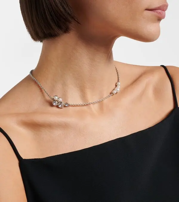 Givenchy Crystal And Pearl Necklace - Silver